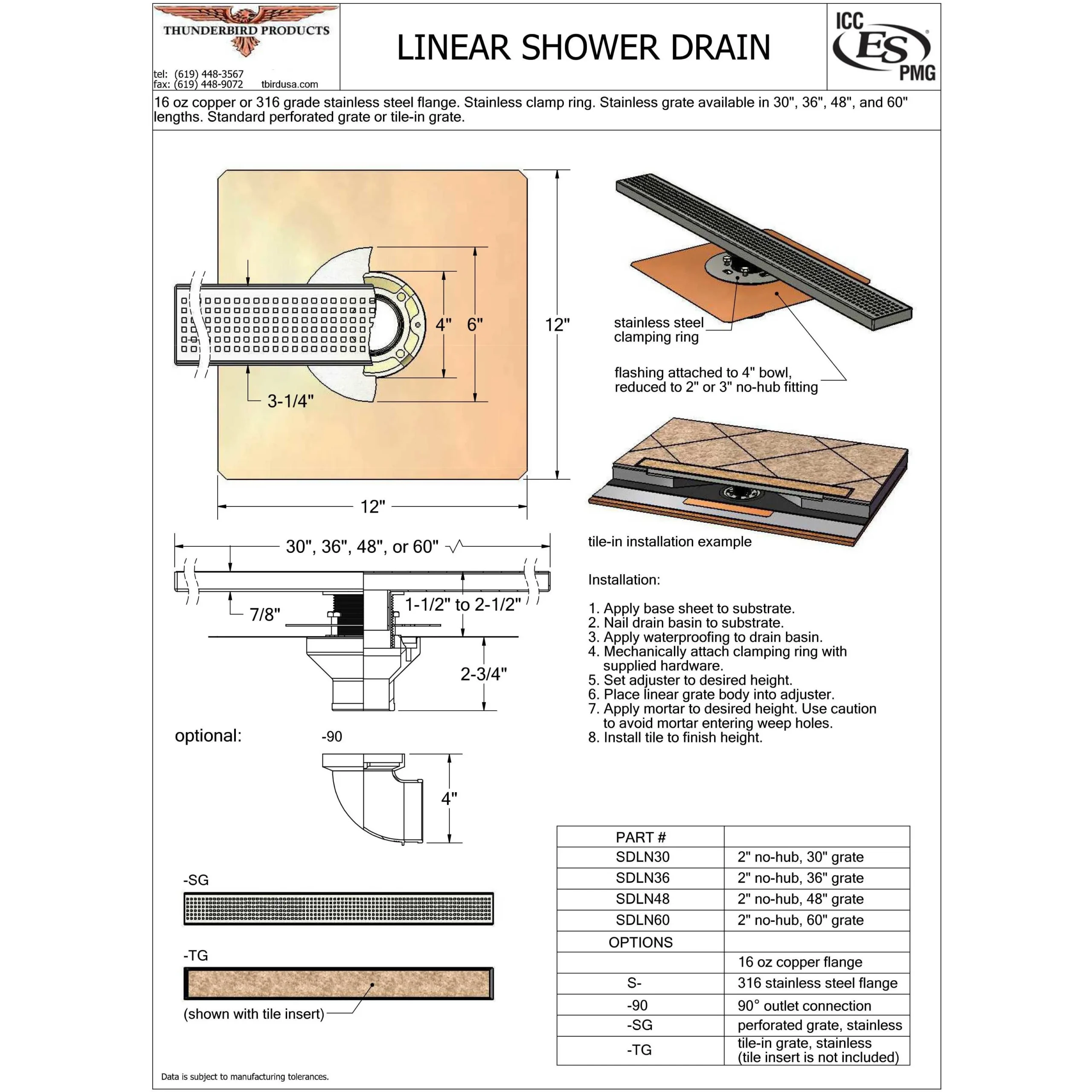 Linear Shower Drain with Stainless Steel Drain Body - Ace Building ...