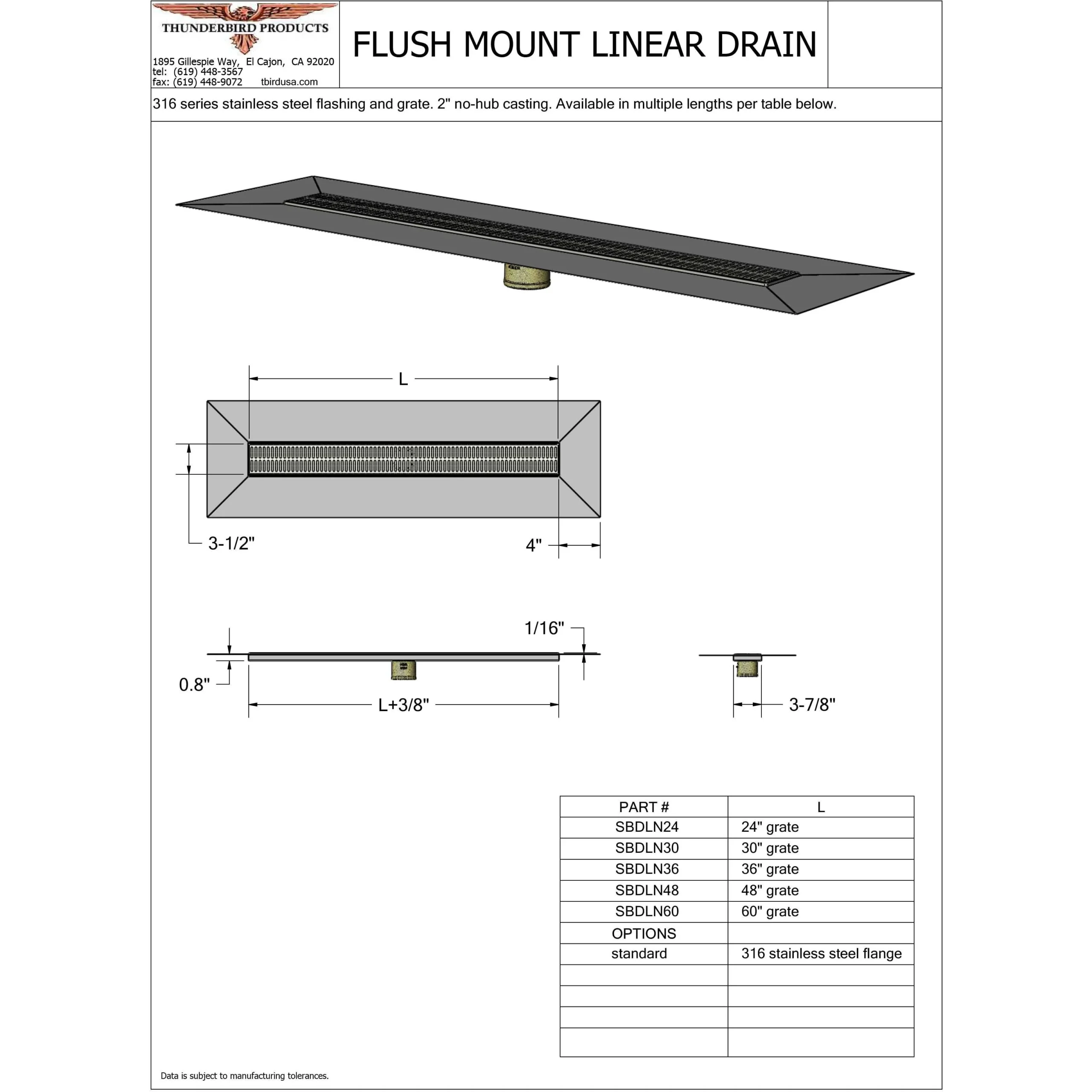 Marine Grade 316 Stainless Steel Linear Thin Membrane Drain - Ace ...