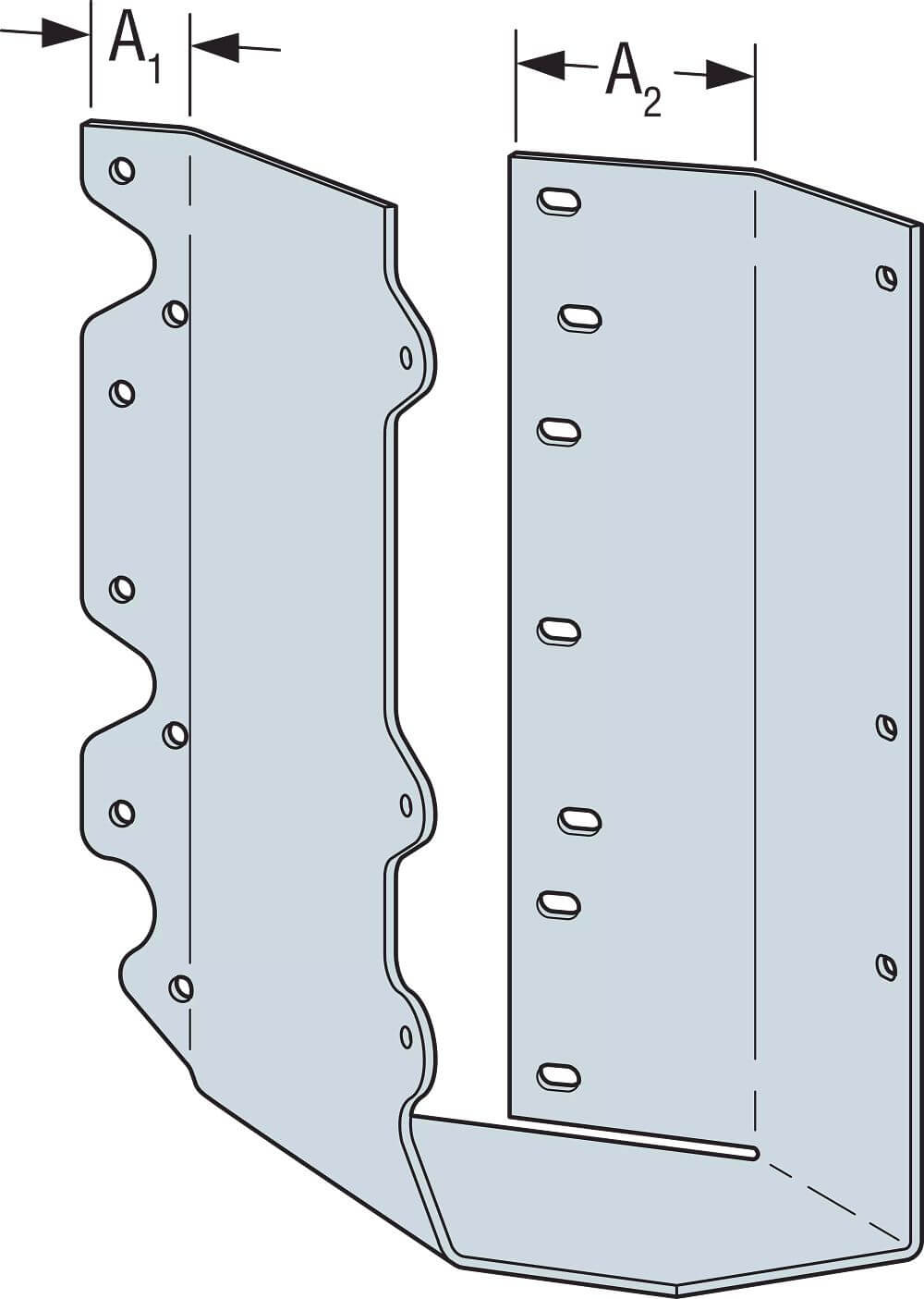 SURC/SULC Skewed U-Shaped Hanger (Right or Left), Concealed Flanges ...